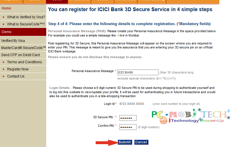 Create Change And Reset 3D Secure PIN ICICI Bank Debit Credit Card